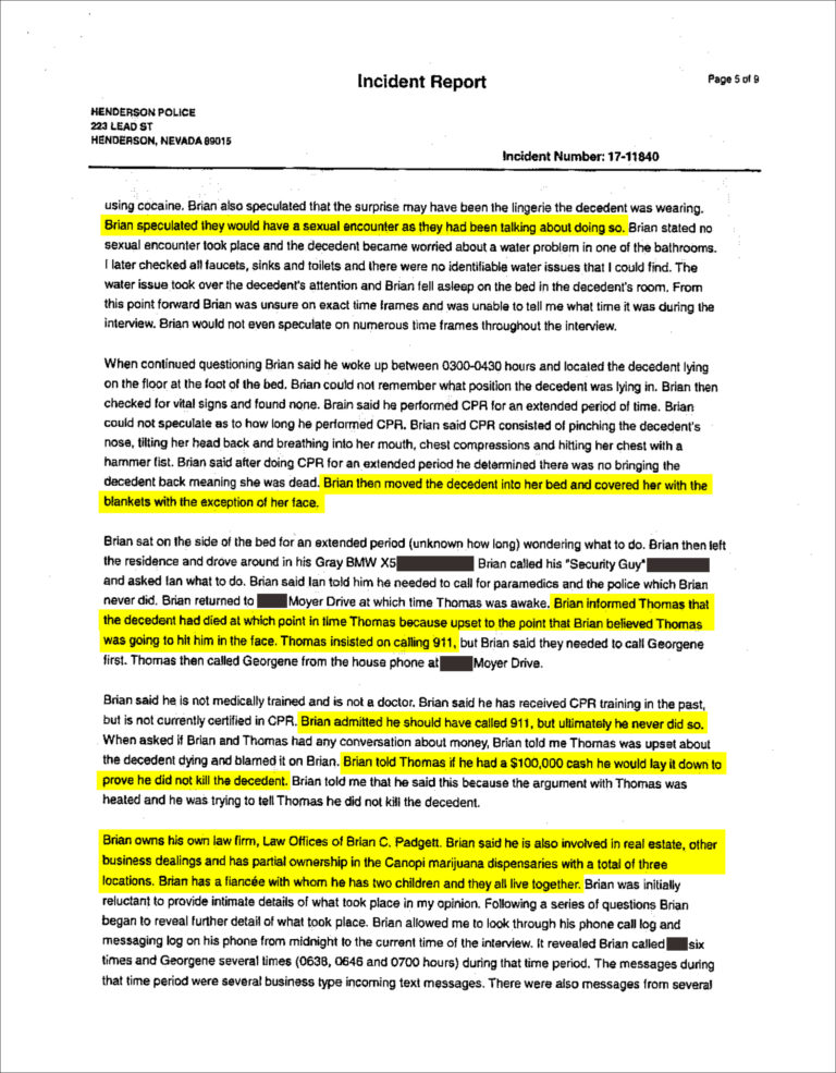 Brian Padgett Bar No 7474 – Official Police Report Excerpts Page 5 of 9 ...